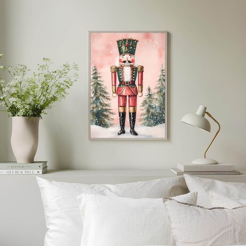 Pink Nutcracker Print Watercolor Christmas Print Pastel Christmas Decor ...