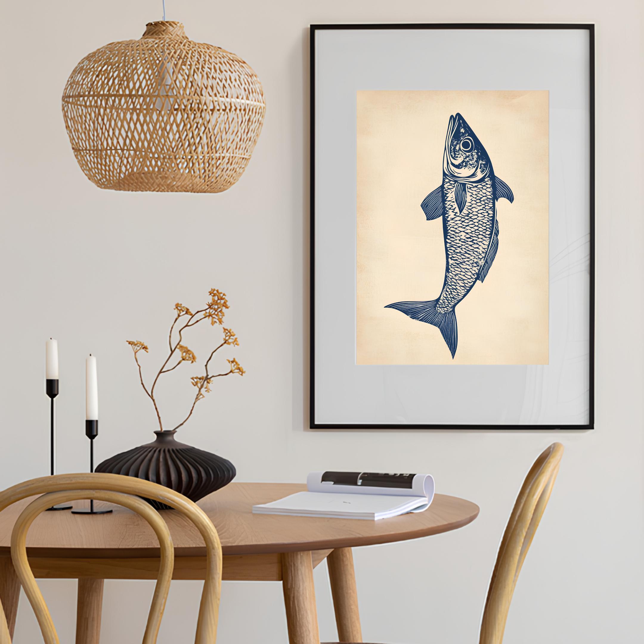 Herring Print Linocut Vintage Poster Retro Herring Wall Art Fish Print ...