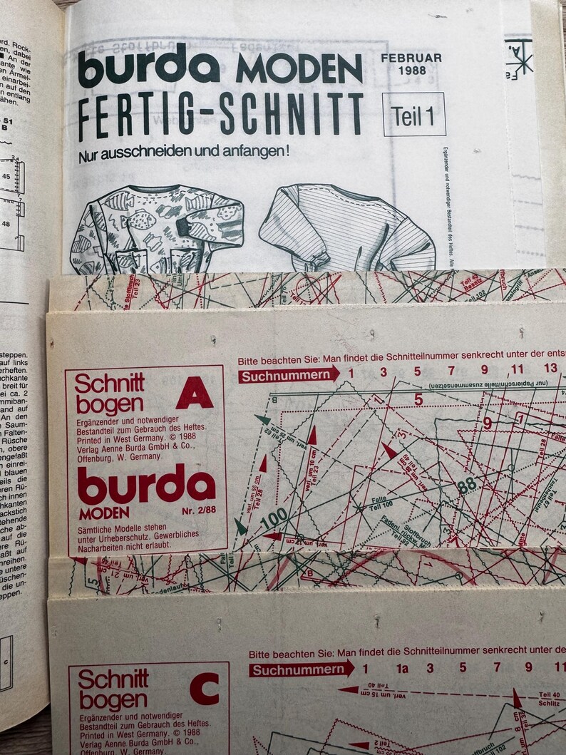 Burda Moden 2/1988 Fashion Magazine With Patterns and Instructions Miss ...