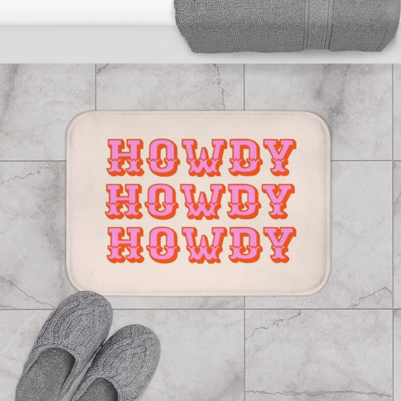 Preppy Howdy Memory Foam Bath Mat Trendy Pink Bathroom - Etsy