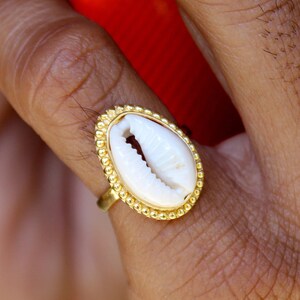 Cowrie Shell Ring | Natural Shell Ring | Statement Boho Ring | Sterling ...