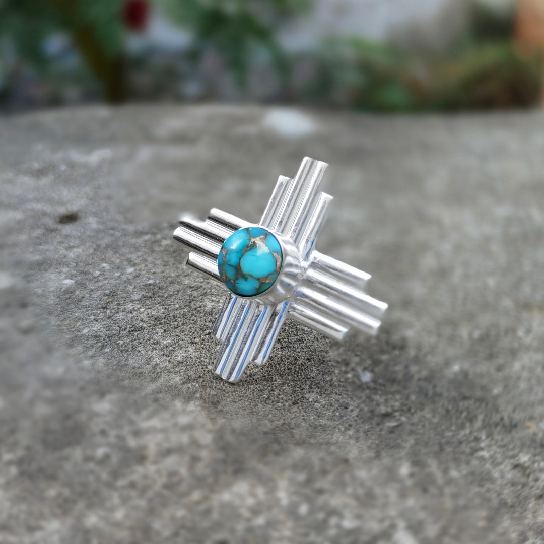 Zia Symbol Ring Native American Turquoise Ring Silver Zia Ring Boho Zia ...
