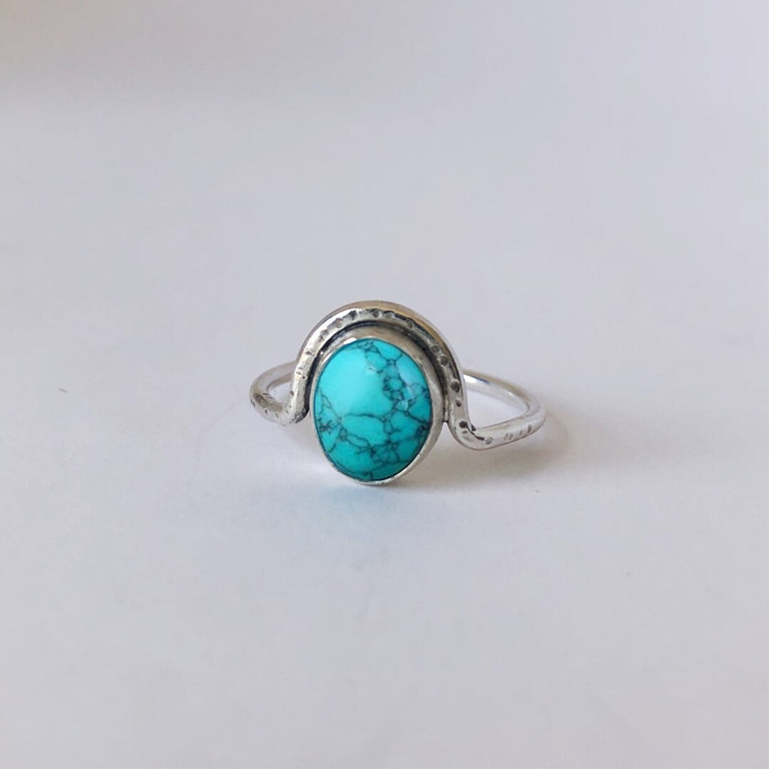 Turquoise Arch Ring Sterling Silver Curved Band Rings Oval Arch Rings ...