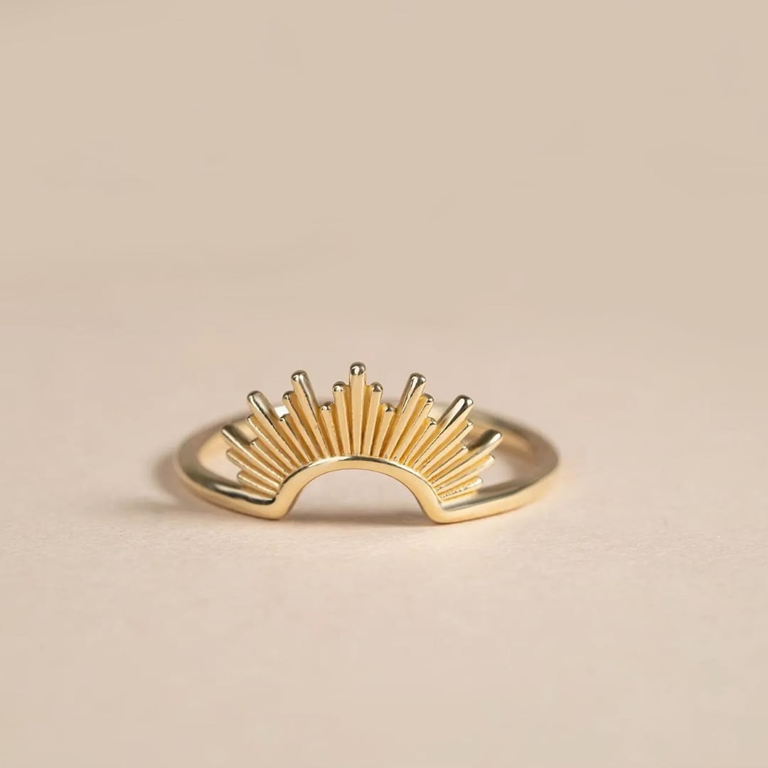 Sun Ring - Rising Sun Ring - Gold Dainty Ring - Spike Ring - Stacking ...