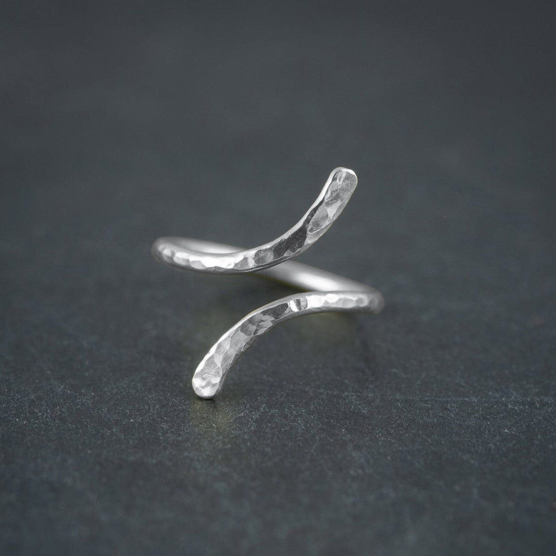 Minimalist Hammered Crossover Ring - Sterling Silver Ring - Thumb ...