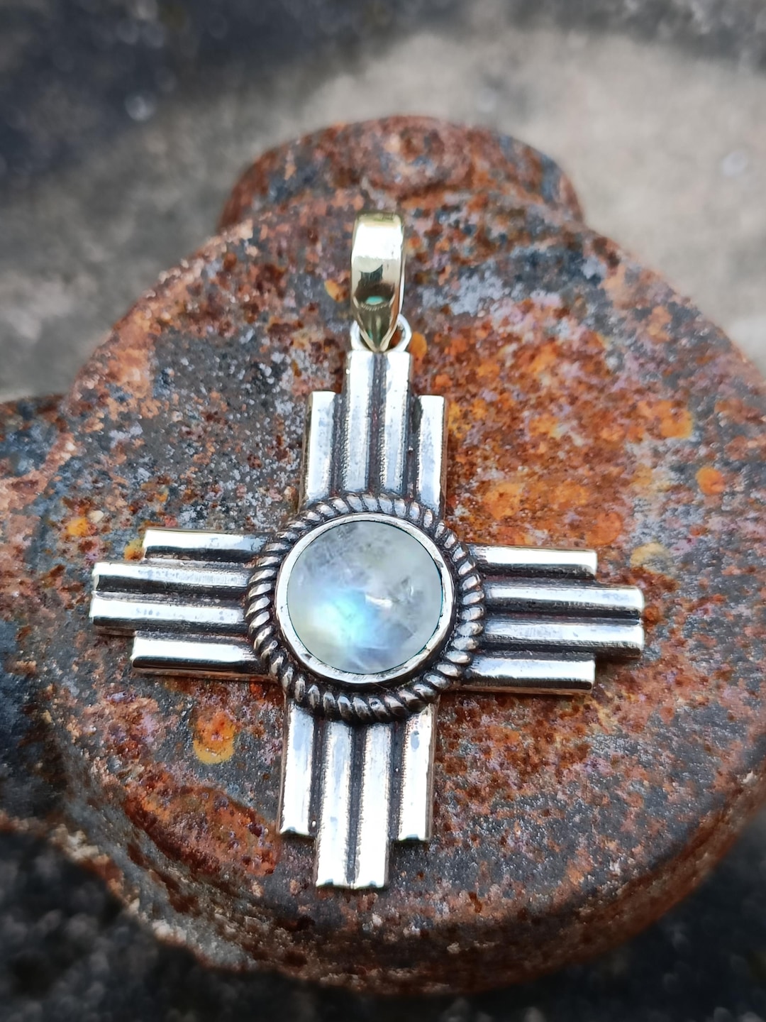 Sterling Silver Moonstone Zia Pendant: Native American Necklace - Etsy