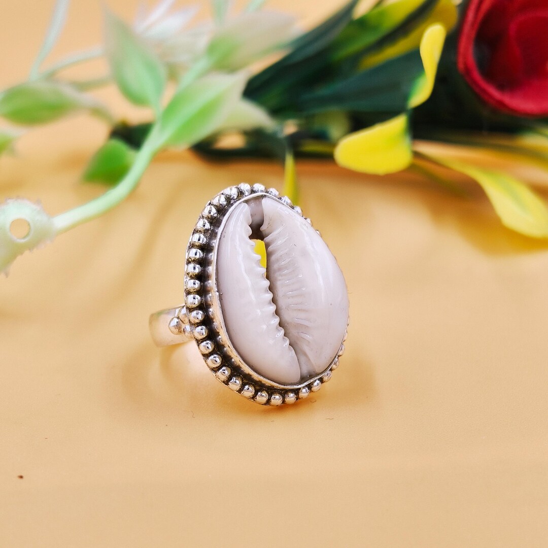 Cowrie Shell Ring | Natural Shell Ring | Statement Boho Ring | Sterling ...