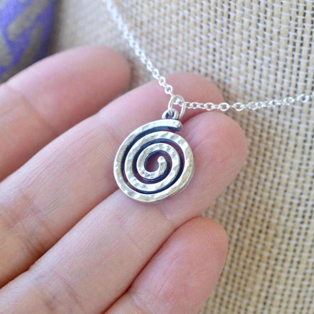 Hammered Spiral Necklace / Sterling Silver Swirl Necklace / Handmade ...