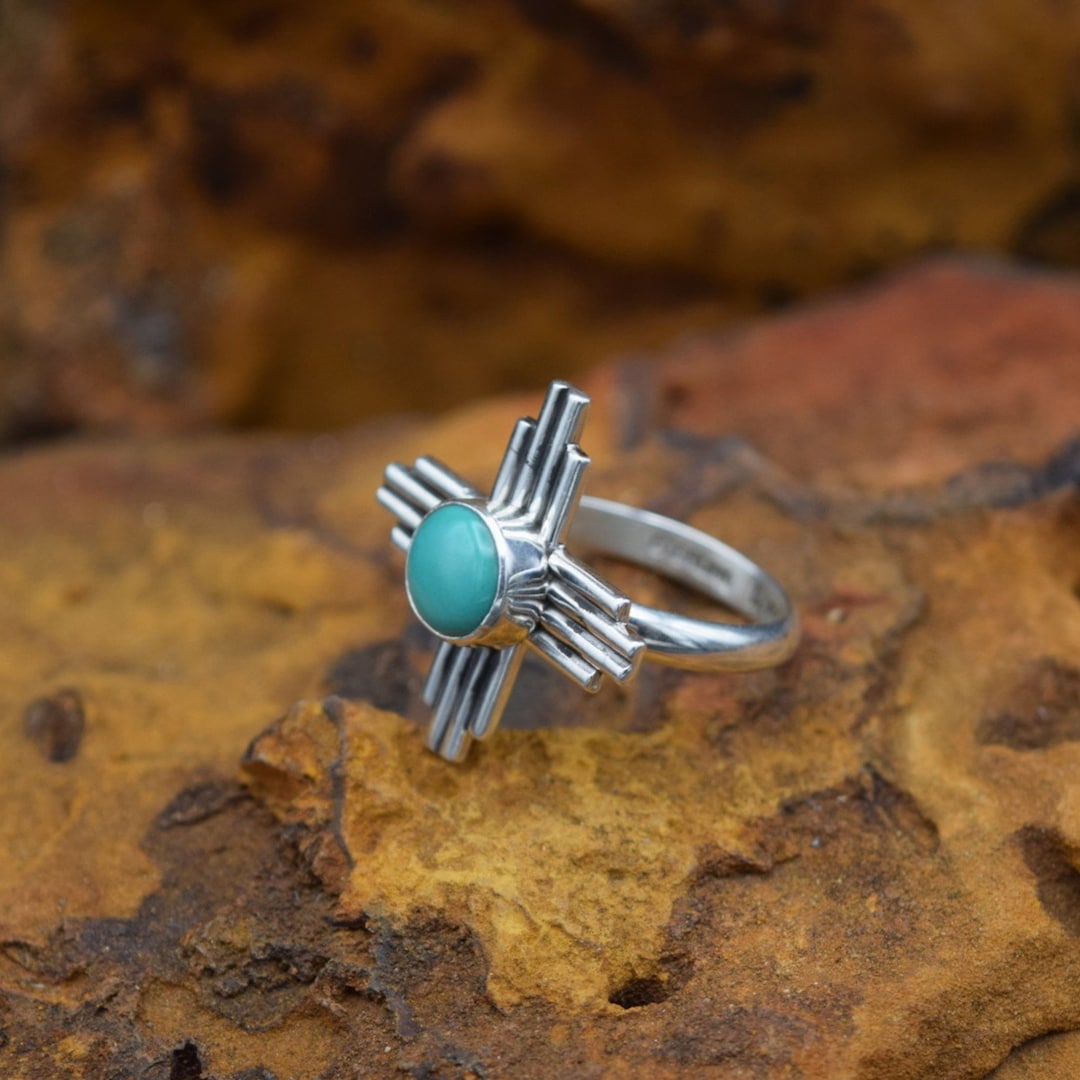 Dainty Zia Symbol Ring With Sleeping Beauty Turquoise | Handmade Zia ...