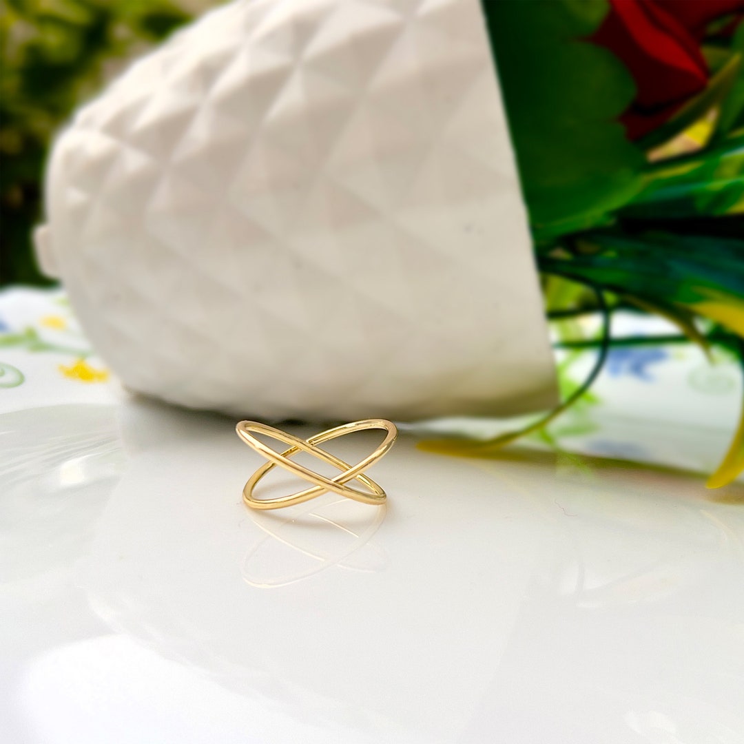 Double Ring, X Shape Cross Ring, Gold Plated Delicate Ring, Engagement ...