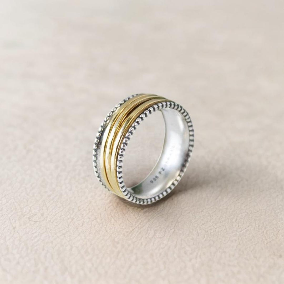 Sterling Silver Spinner Ring: Two-tone Handmade Fidget Ring - Etsy