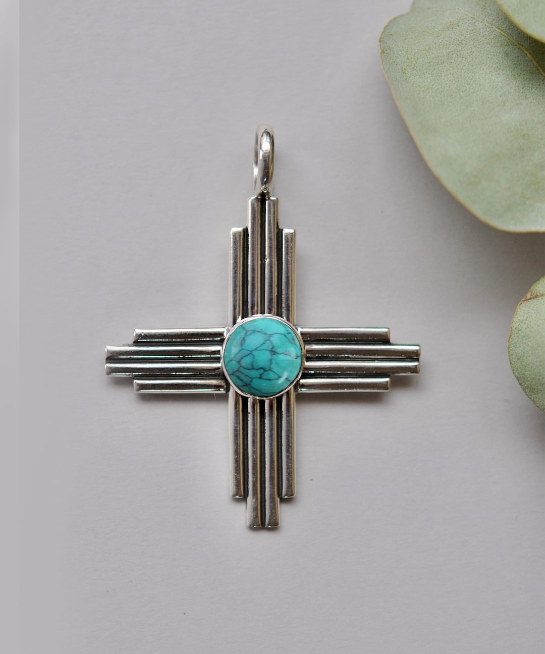 Turquoise Zia Pendant / Handmade Zia Symbol Pendant / Zia Statement ...