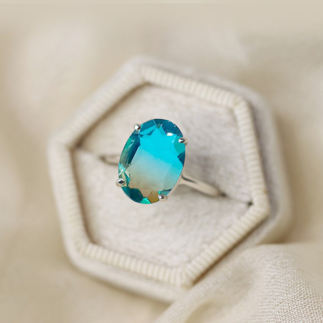 Oval Doublet Alexandrite Quartz Sterling Silver Ring - Etsy