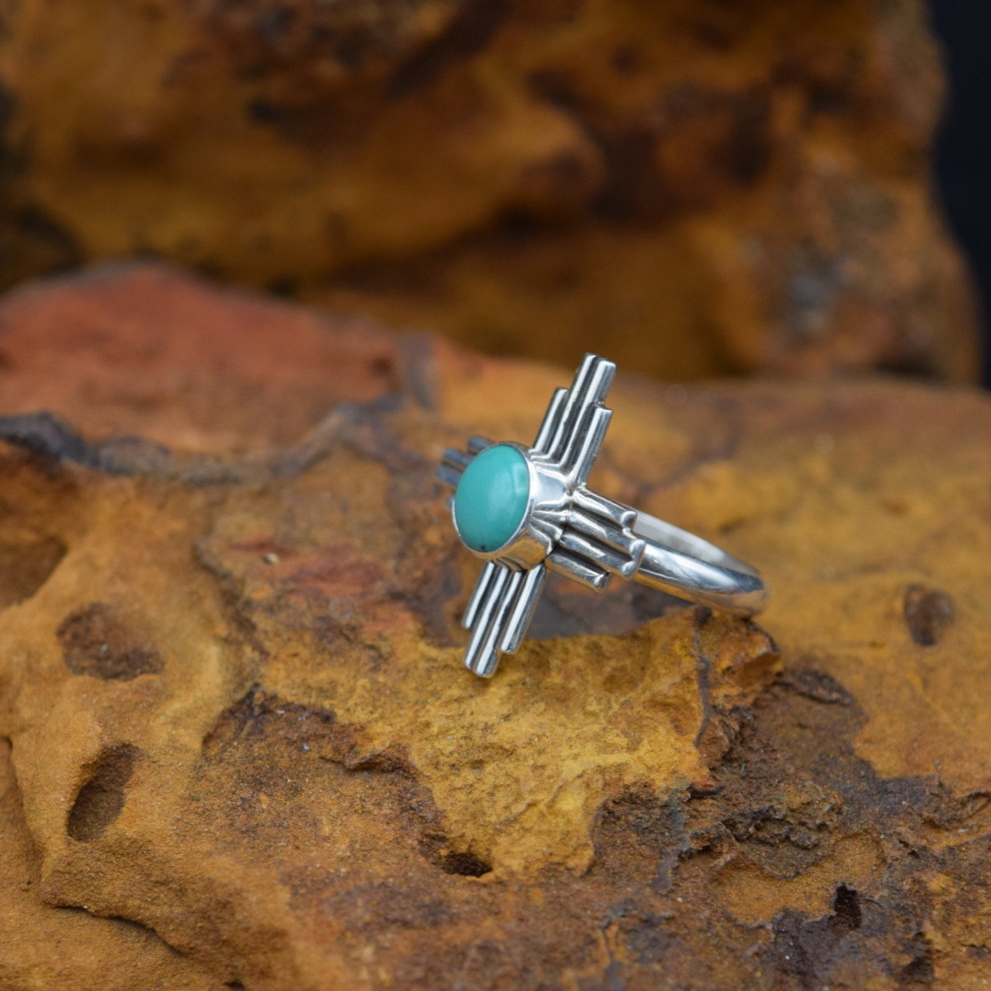 Dainty Zia Symbol Ring With Sleeping Beauty Turquoise Handmade Zia ...