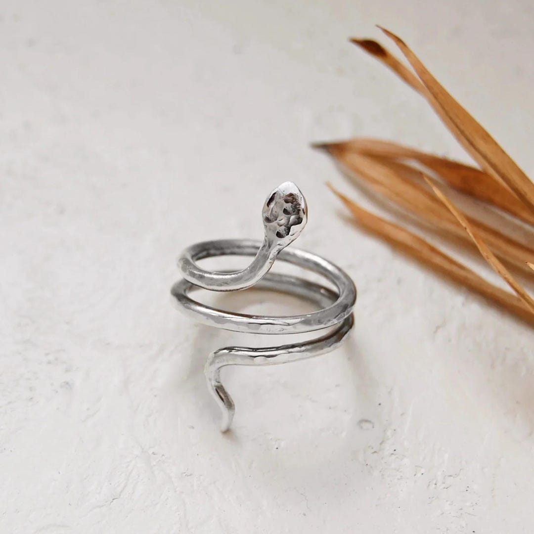 Ouroboros Snake Ring / Hammered Textured Band / Serpent Ring / Gift for ...