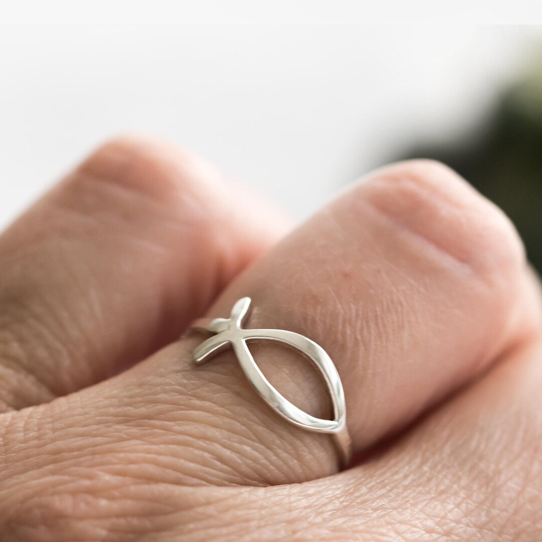 Silver Ichthys Fish Ring | Jesus Fish Ring | Christian Symbol Fish Ring | Ichthus Jewelry ...