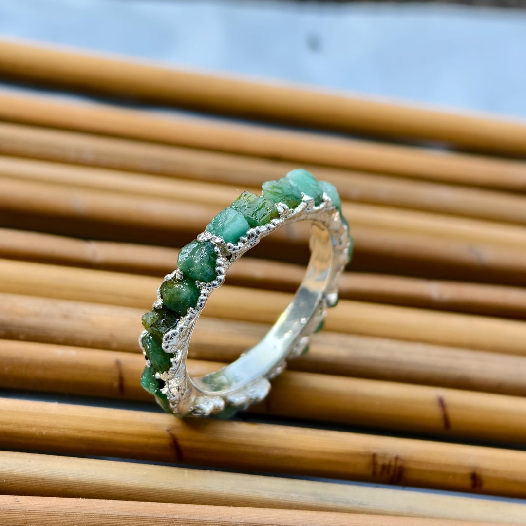 Natural Raw Emerald Rings / Emerald Eternity Rings / Birthstone Rings / Healing Crystal ...