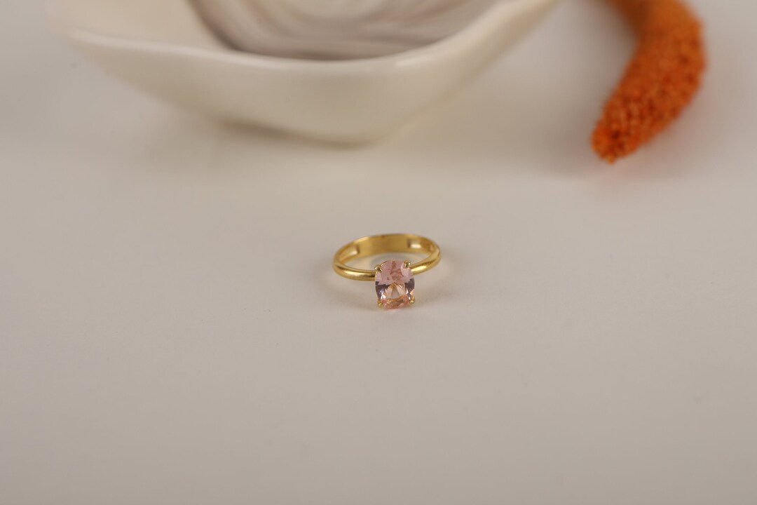 Morganite Solitaire Ring in Silver, Gold, 14K Gold Oval Cut, Minimalist ...