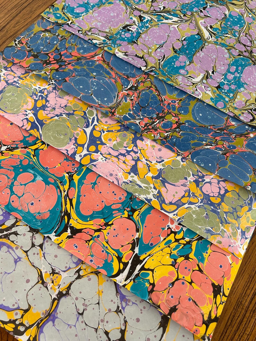 Hand-marbled Paper Set, Original Marbled Work, 5 Sheets Included. - Etsy