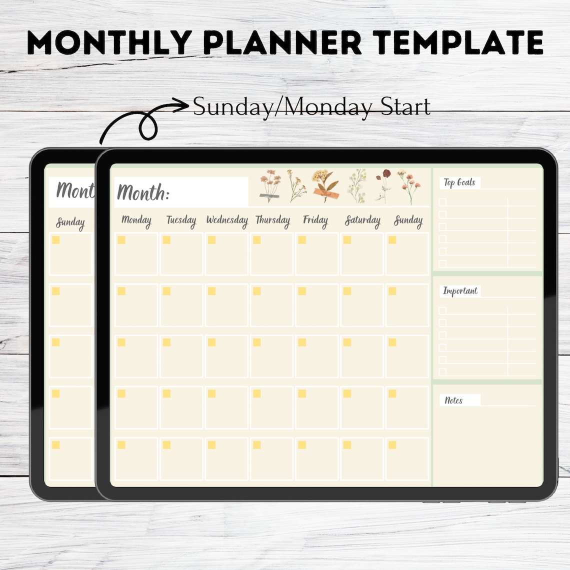 Monthly Planner Goodnotes Template, Undated Monthly Planner, Monthly ...