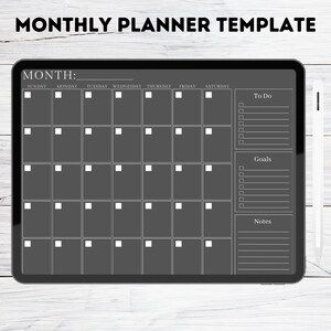 Monthly Planner Goodnotes Template, Dark Mode Monthly Planner Page ...