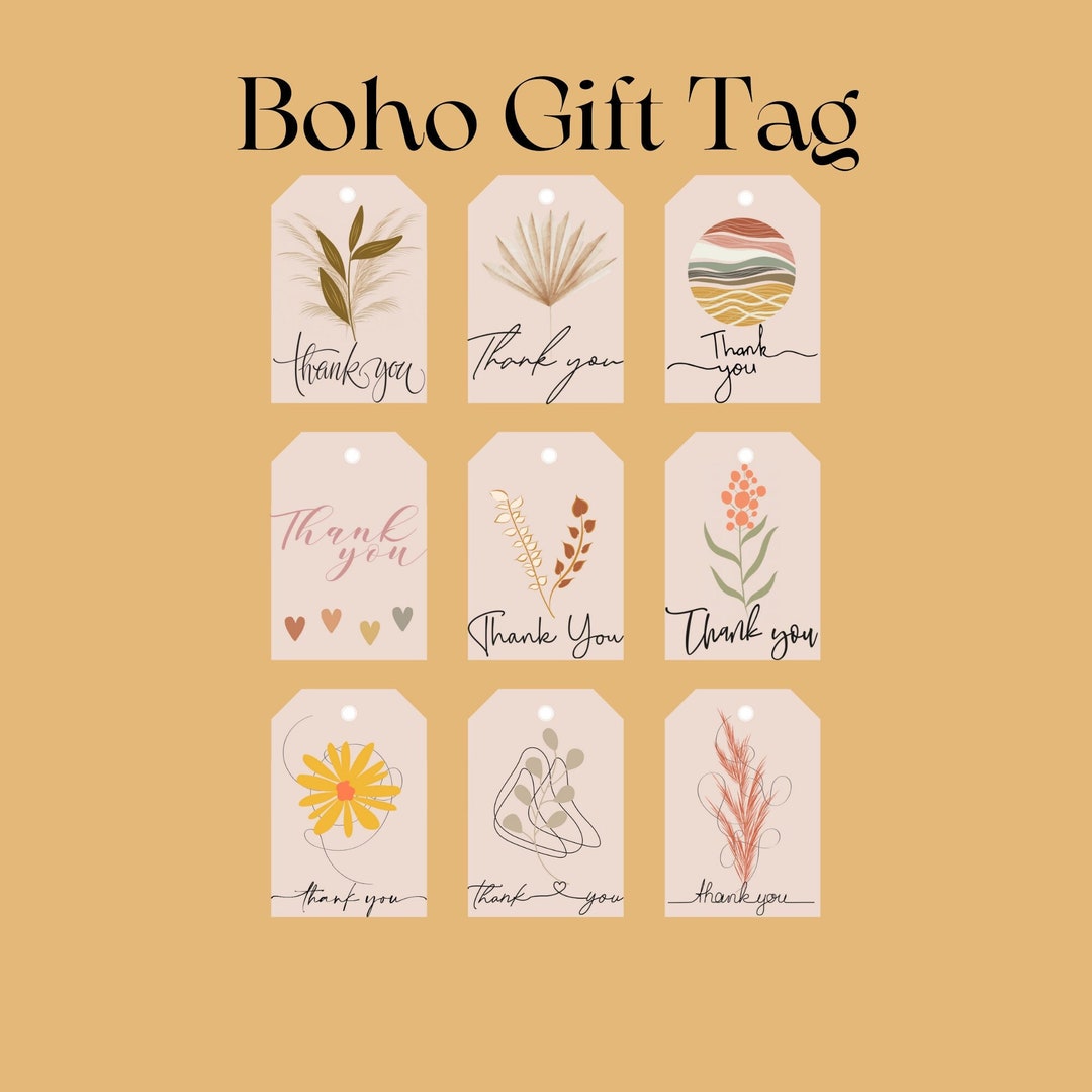Boho Gift Tag, Boho Printable Christmas Gift Tags Set of 9, Printable ...