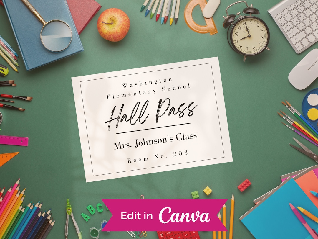 DIGITAL TEMPLATE Student Hall Pass, Personalized Printable Classroom ...