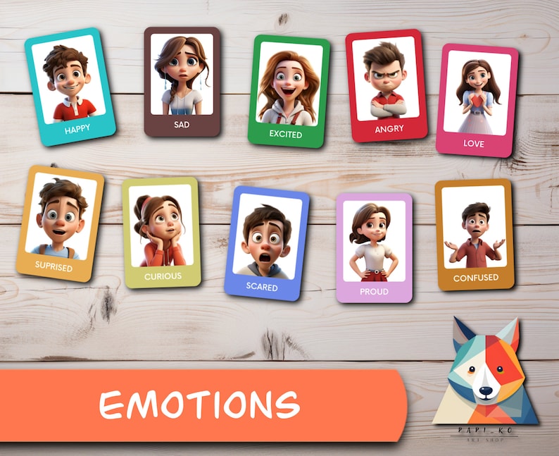 Emotions Flashcards Learning of Emotions Sticker Cards Digital ...