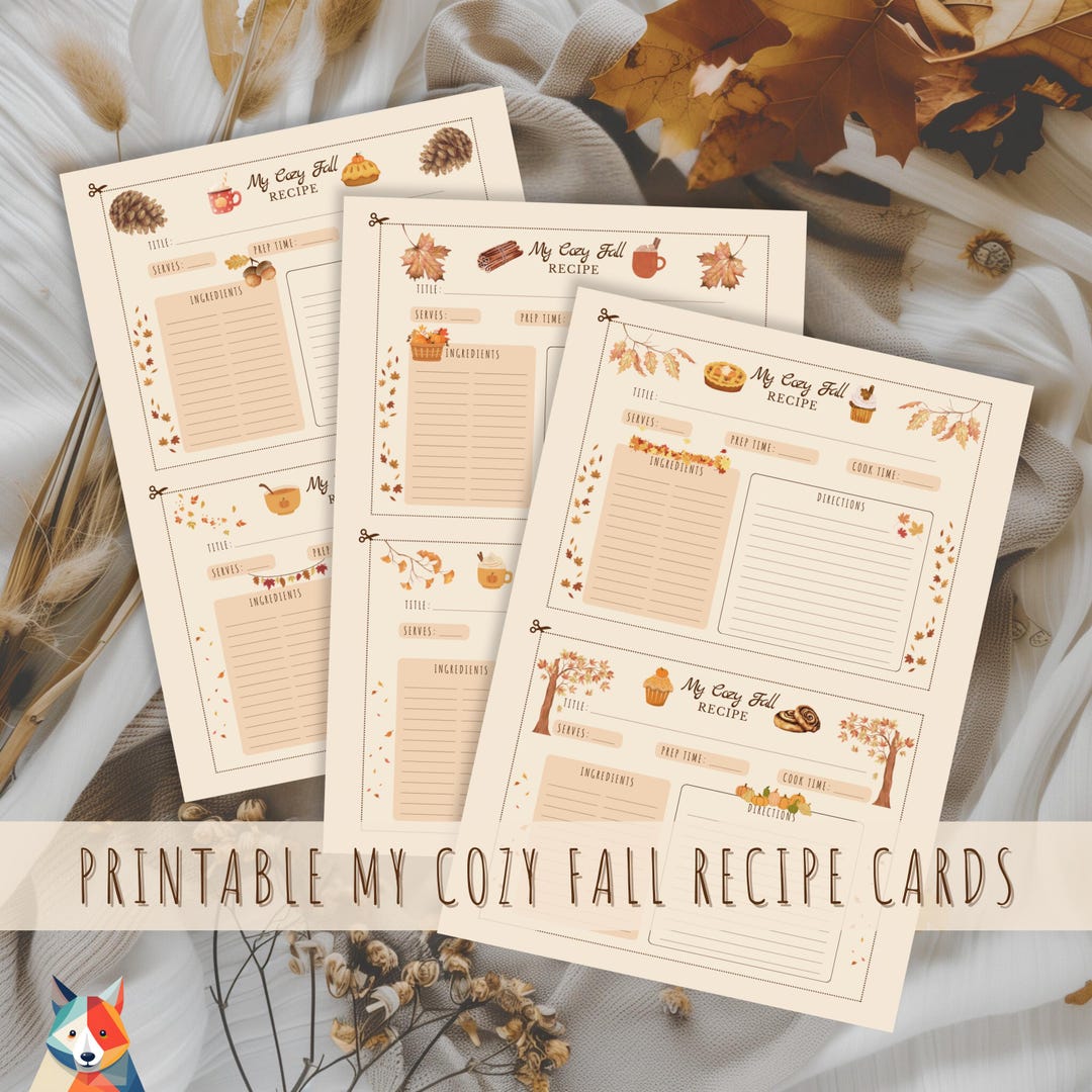 My Cozy Fall Recipe Cards | Printable Fall Recipe Template Set of 6 ...