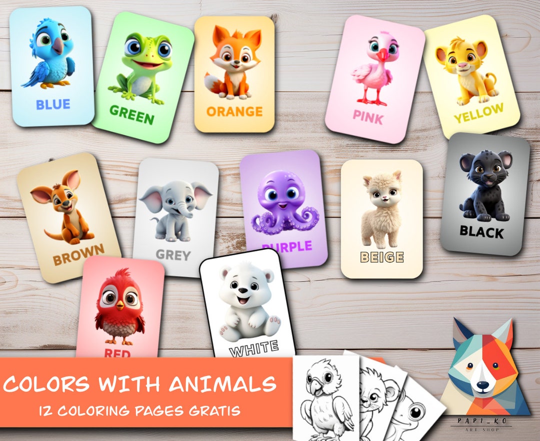 Colors Flashcards With Cartoon Animals • 12 Coloring Pages Gratis ...