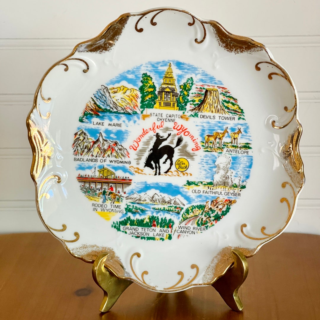 Vintage National Park Souvenir Plate Wonderful Wyoming Gold Trimmed ...
