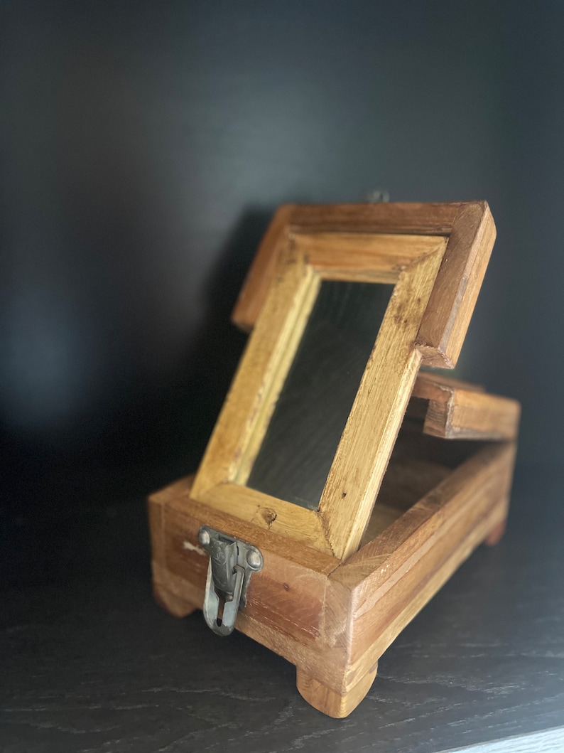 Vintage Shaving Box Wooden With Mirror - Etsy