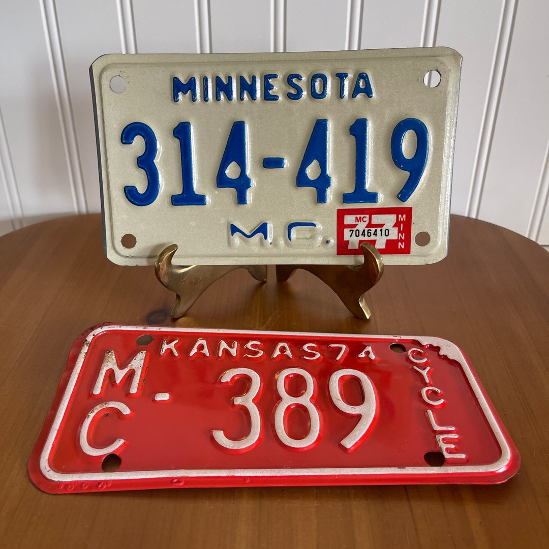 Vintage Motorcycle License Plates Kansas, 1974 and Minnesota, 1977 - Etsy