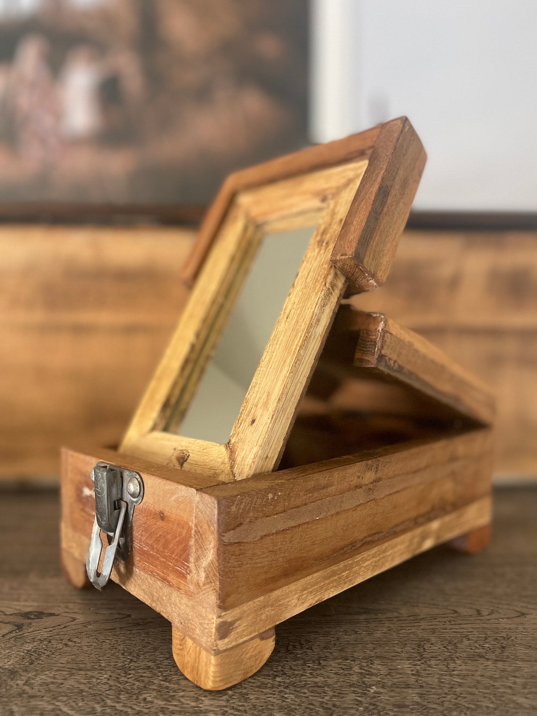 Vintage Shaving Box - Wooden With Mirror - Etsy
