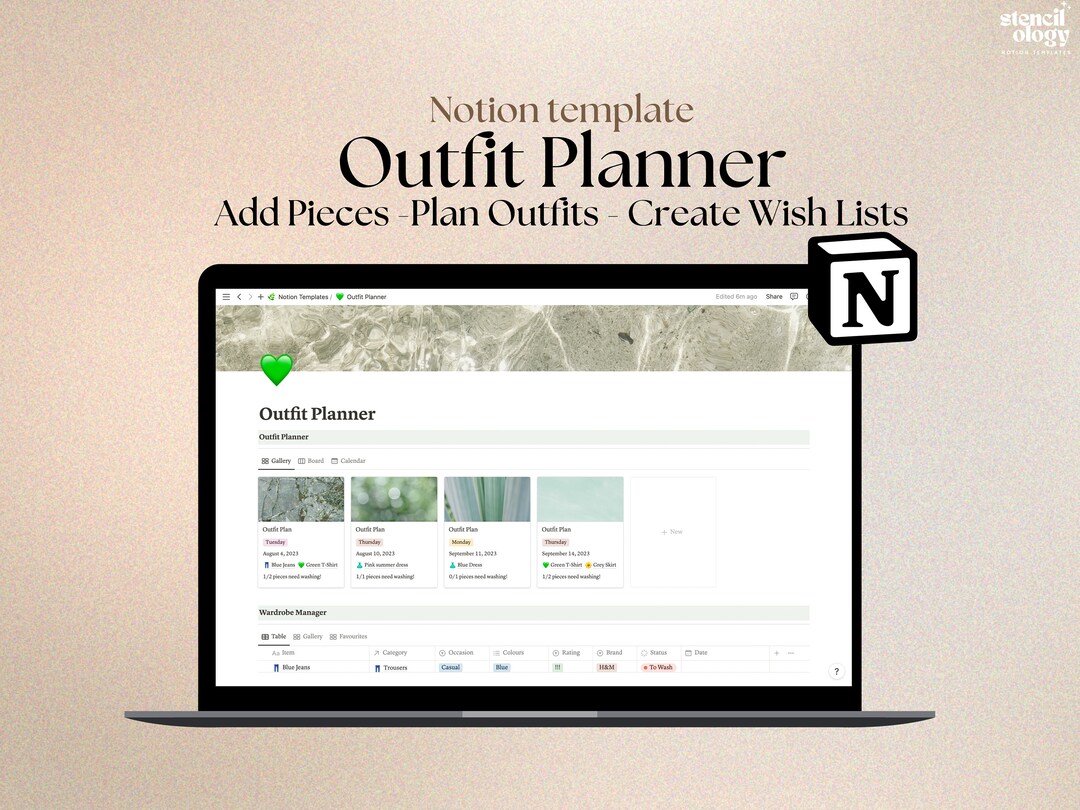 Outfit/wardrobe Manager Notion Dashboard Template, Aesthetic Clothing ...