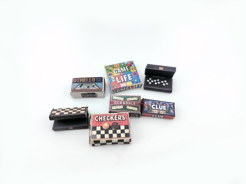 Miniature 1:12, 7 Items Board Games and Openable Chess Board Clue ...