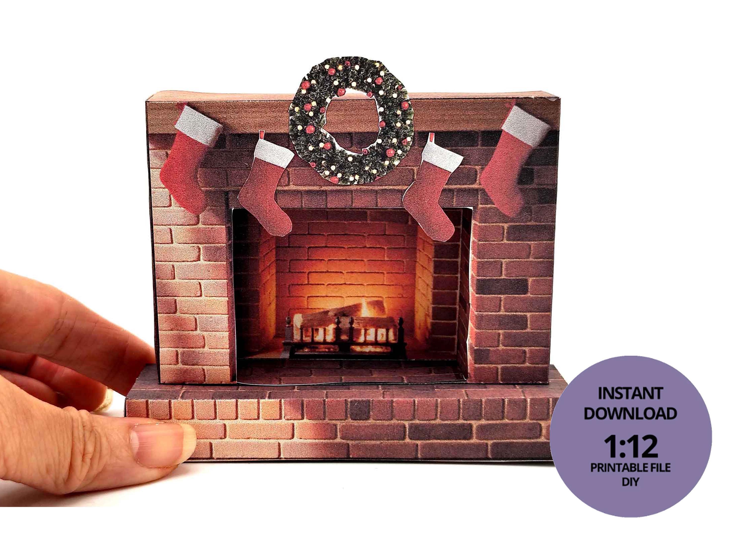 Christmas Red Brick Fireplace Printable Kit — 1:12 Dollhouse Miniature ...