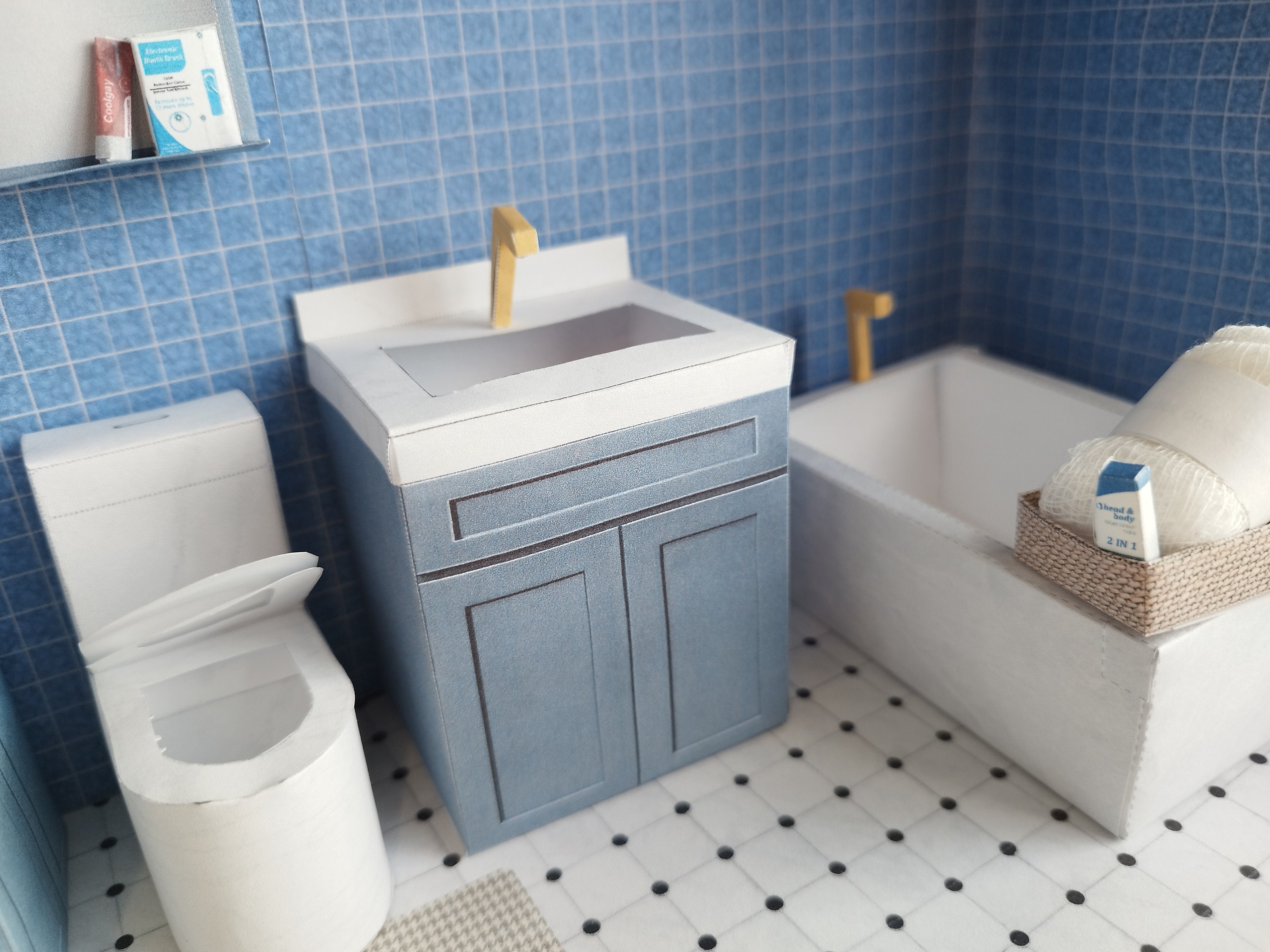 Bathroom Scene Shoe Box, 1:12/ 4-5 Inch 10 in 1, Sink, Tub, Toilet ...