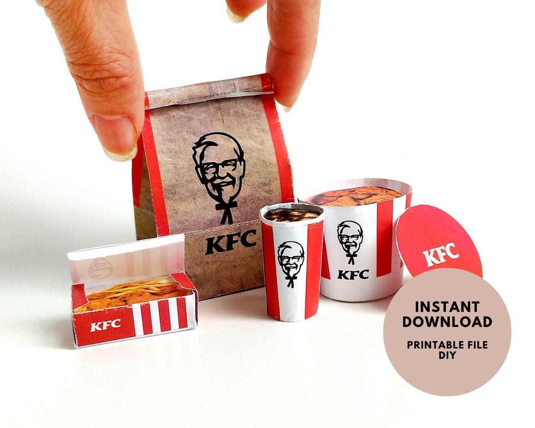 1:6, 4pieces KFC Meal Set Printable Dollhouse Fast Food for Dolls ...