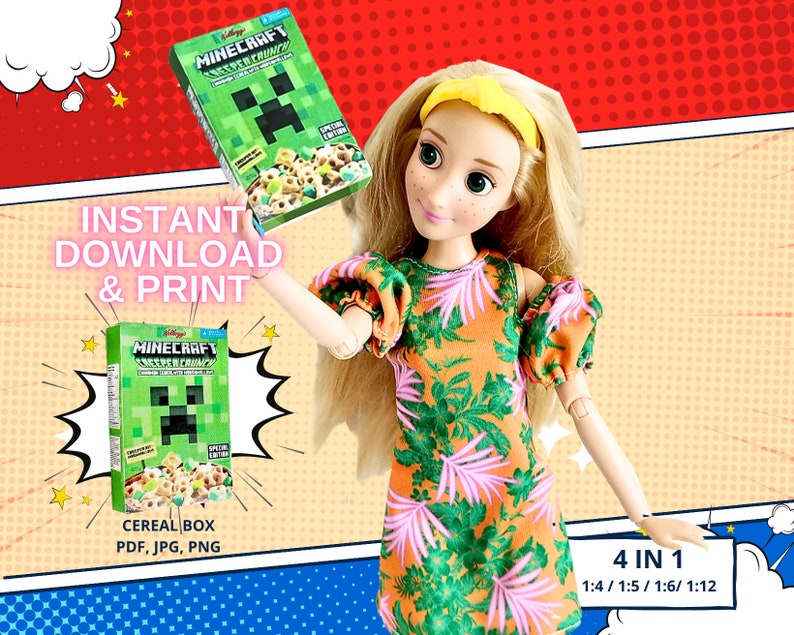 Minecraft Creeper Crunch Cereal Box 1:6 Scale Printable for - Etsy