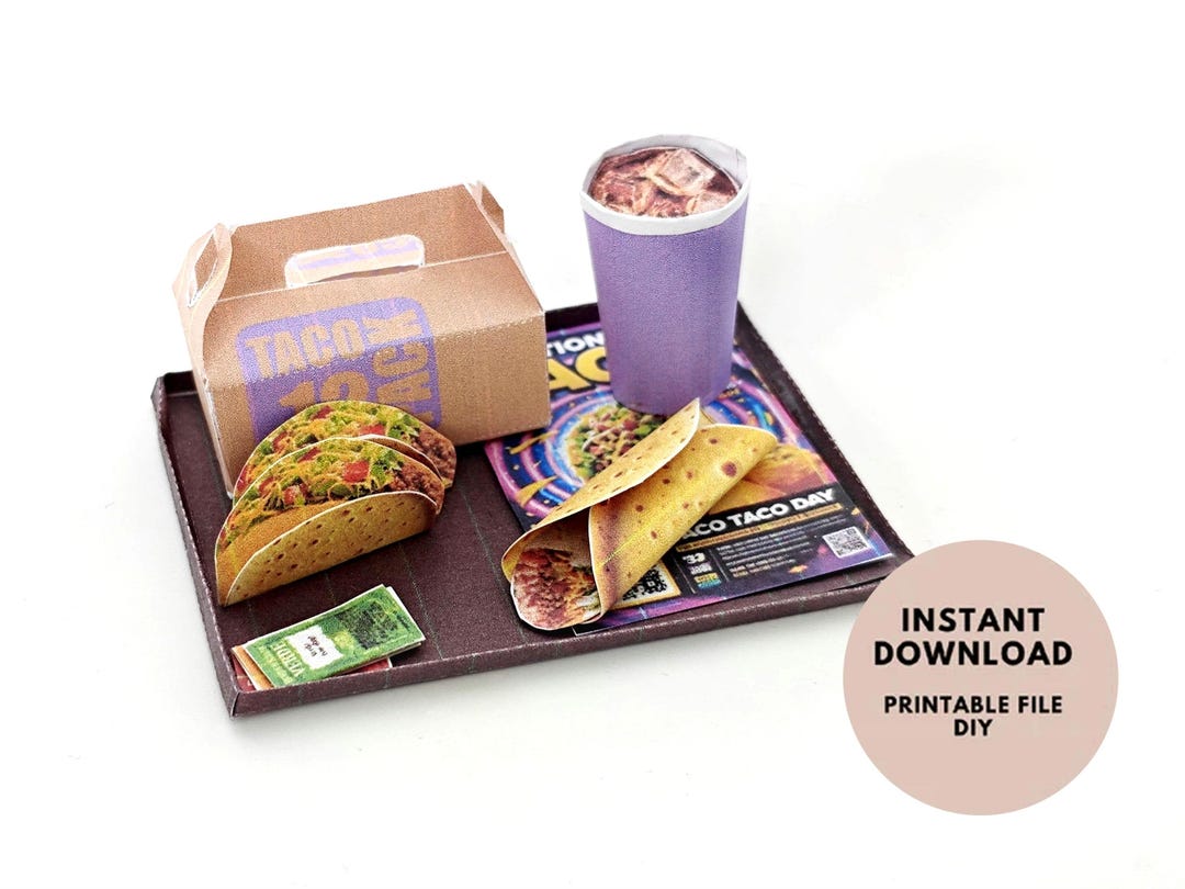 Taco Meal - Printable Dollhouse Fast Food for Doll - Taco Wrap, Pop ...