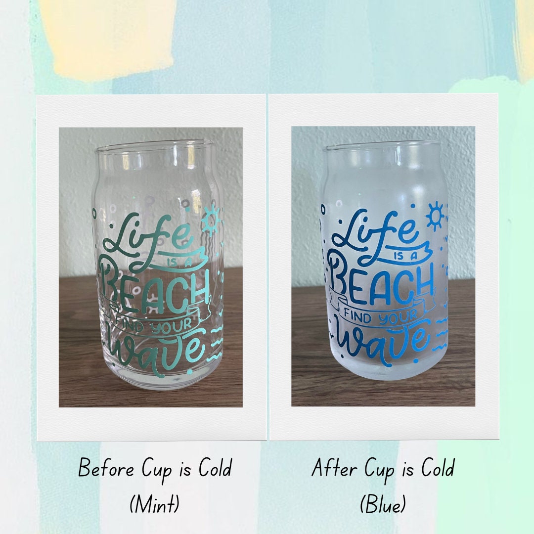Life is a Beach Color Changing Glass Cup, 16 Oz Glass Cup, Beach ...
