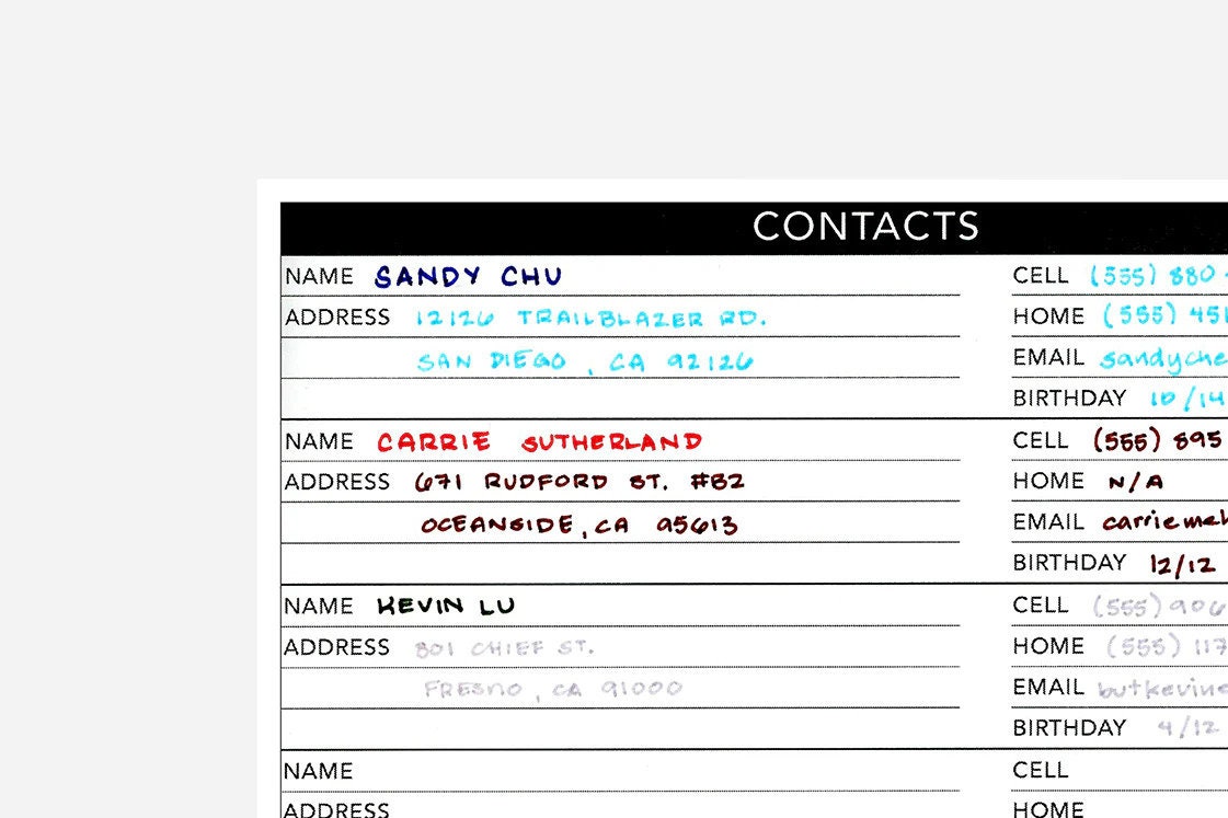 Printable Contacts List, Contact Organizer, Address Book, Contact Information, Planner Inserts ...