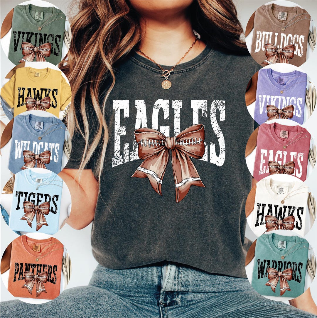 Comfort Colors® Custom Football Mascot Bow Shirt, Team Football Mom ...
