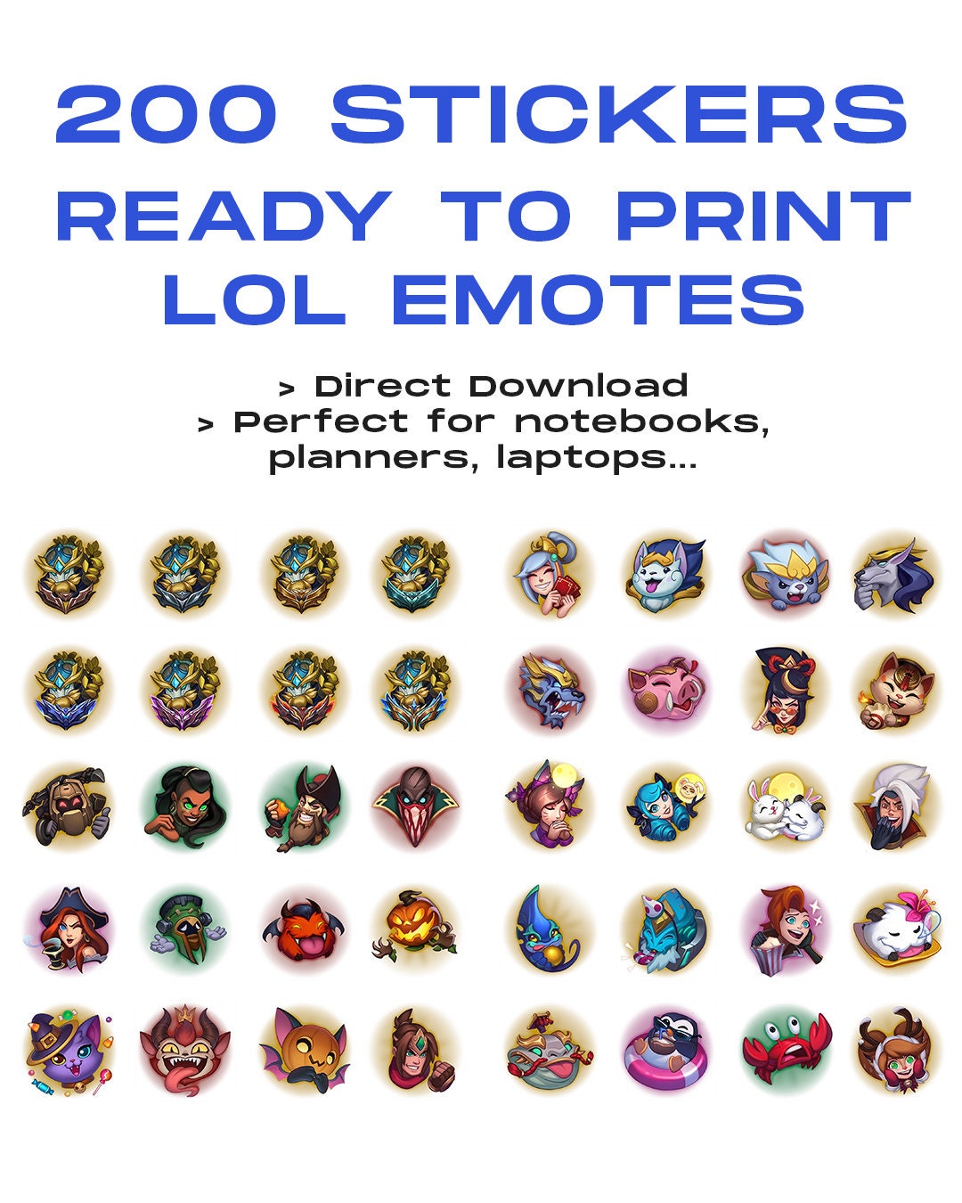 200 League of Legends Sticker Emotes Collection, Planner Stickers, Lol ...