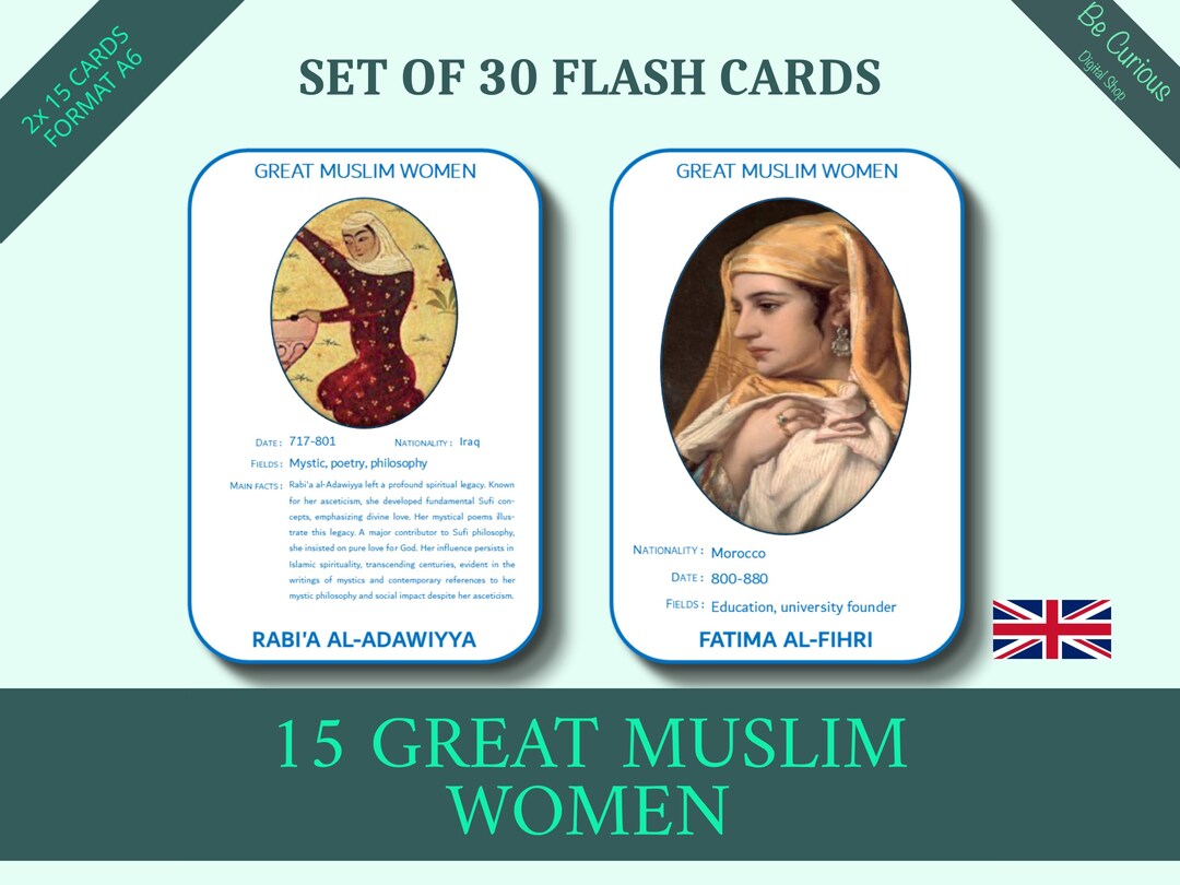 Great Muslim Women Islamic Golden Age 15 Flashcards x2 English Muslim ...
