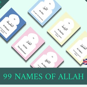 99 Names of Allah | Printable Flashcards | English Arabic | Learn Islam ...
