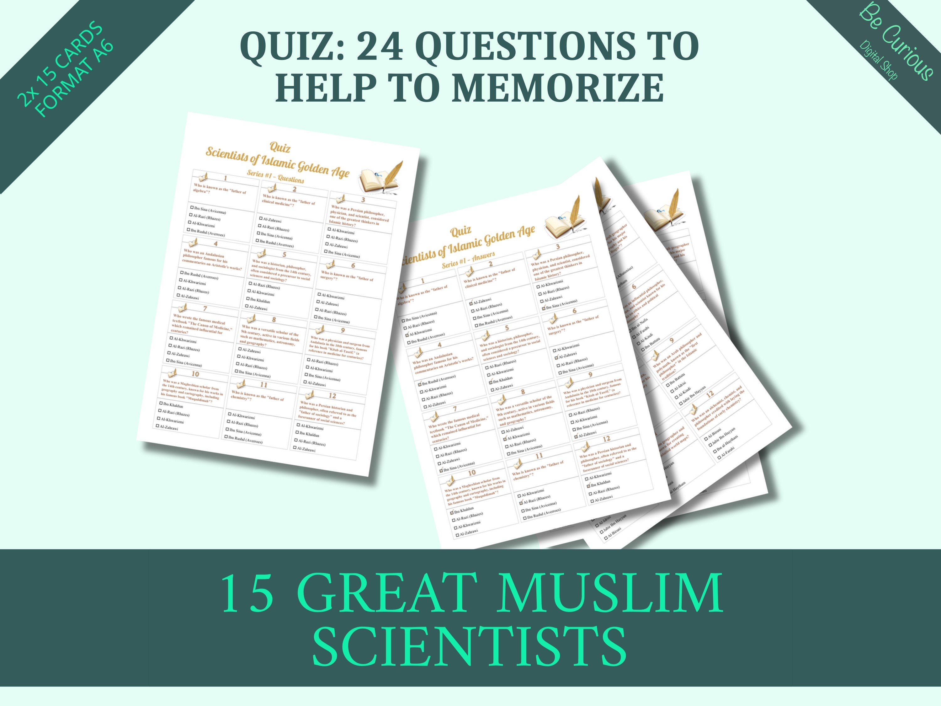 Great Scientists Islamic Golden Age | 15 Flashcards (x2)+ Quiz ...
