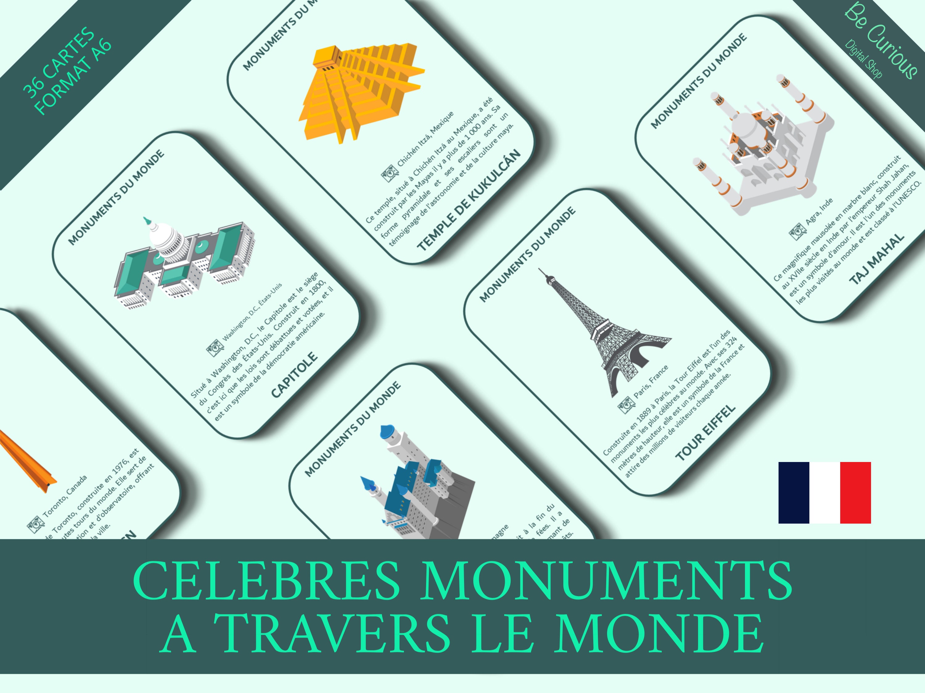 36 World Landmarks Flashcards Global Monuments and Heritage Montessori ...