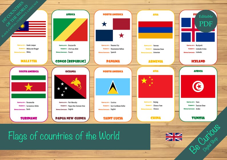 World Flags 197 Flashcards extra : Capitals Currency - Etsy